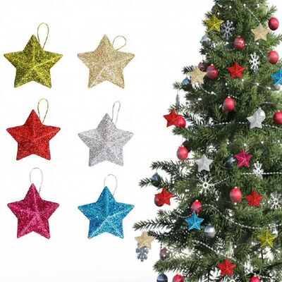 6Pcs Glitter Gold Silver Star Christmas Ornaments Star Embel