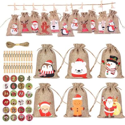 24Pcs DIY Christmas Advent Calendar Gift Bags Merry Christma
