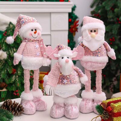 1PC New Santa Claus Snowman Elk Pink Sequin Telescopic Doll