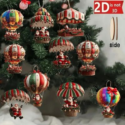 10Pcs Christmas 2D New Christmas Hot Air Balloon Santa Acryl