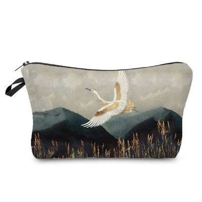 Ukiyoe Printing Cosmetic Bag Women Cartoon Red-Crowned Crane