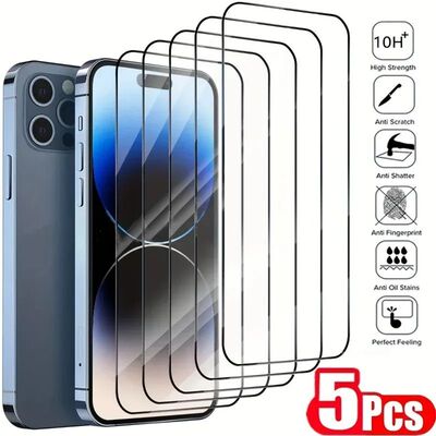 5PCS Full Cover Tempered Glass Screen Protector For iPhone 15 14 13 12 11 Pro Max Protection Glass F