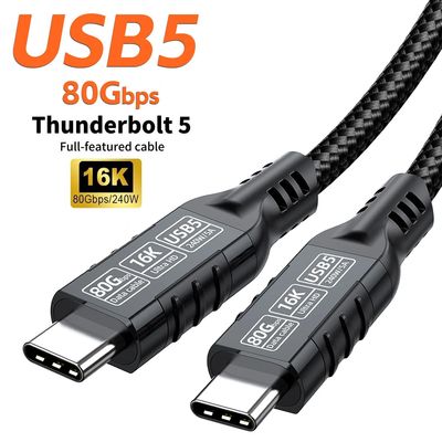 USB 5 PD240W 80Gbps Thunderbolt 5 Type-C Cable 16K 8K 48V/5A Type-C to USB C for iphone 16 Pro Table
