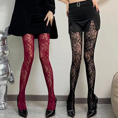 Black Flower Lolita Women Socks Classic Lace Mesh Stocking B