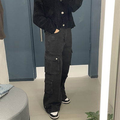 阿迪达斯三叶草明星同款工装风多口袋宽松牛仔裤男子长裤 JY0203