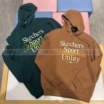 Skechers斯凯奇宽松美式卫衣外套情侣款藏青色字母上衣男L324U022