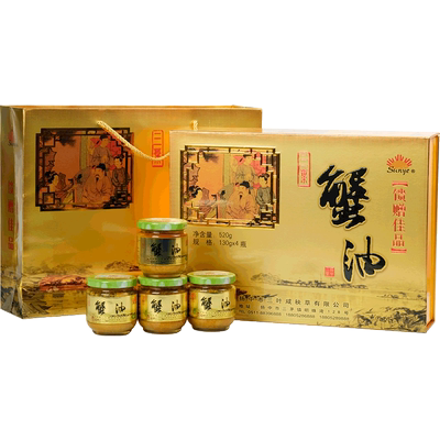 扬中特产三叶咸秧草蟹油蟹黄油蟹黄酱纯蟹膏蟹黄油礼盒130gx4瓶