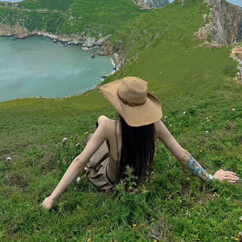 草原帽子女夏户外旅游登山大檐草帽海边沙滩遮阳防晒帽西部牛仔帽