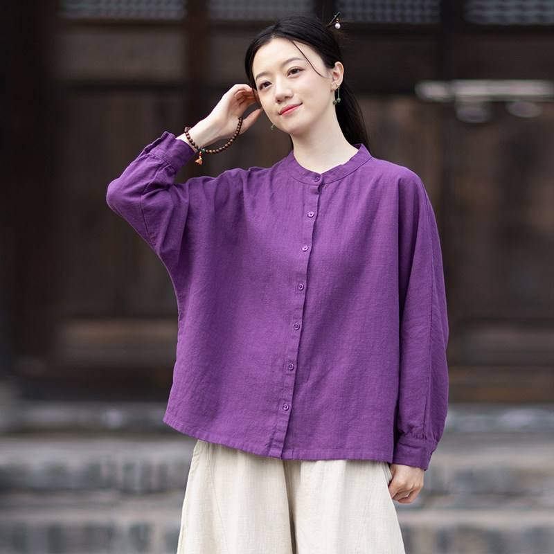 中式中国风棉麻太极服女 小立领太极拳练功服表演服上衣