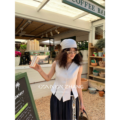 CZ ZHANG春性感露背网纱拼接修身马甲女短款收腰坎肩背心 C17700