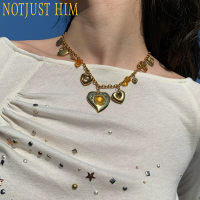 花筏NOTJUSTHIM《夜莺心》宝石爱心金银双色项链锁骨链