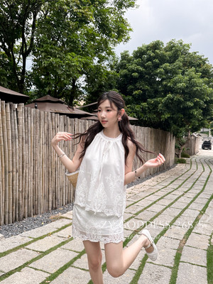 ZY GODDESS蕾丝吊带背心女夏季新款设计感无袖上衣蕾丝半身裙套装