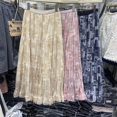 春款仙女风网纱A字蛋糕半身裙