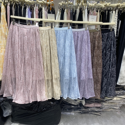 夏款压褶雪纺中长宽松百搭半身裙