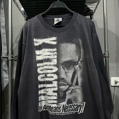 欧美影视同款复古Malcom-X 90s做旧感水洗重磅男女同款长袖t恤