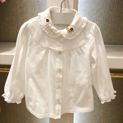 chris童装26春秋新款女童棉长袖衬衣洋气潮宝宝娃娃领衬衫打底衫