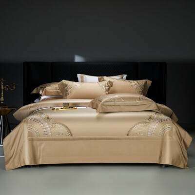 LOOPSLOVE高端定织轻奢140支埃及长绒棉四件套卡其色被套床上用品