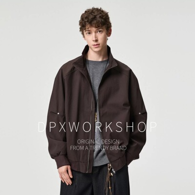 DPX美式复古棕色立领夹克男秋季时尚宽松休闲松弛感工装上衣外套
