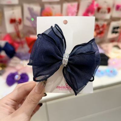 韩国儿童发饰bonbon闪钻多风网纱蝴蝶结发夹边夹