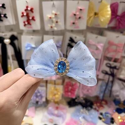 韩国儿童发饰bonbon纱纱满天星立体蝴蝶结发夹顶夹