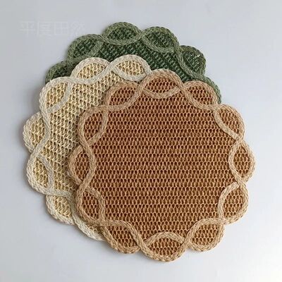 2pcs Creative Home Decor Flower Shaped Paper Woven Placemat