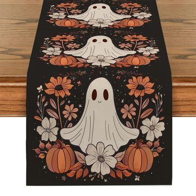 Halloween Cute Ghost Chrysanthemum Table Runners Dresser Tab