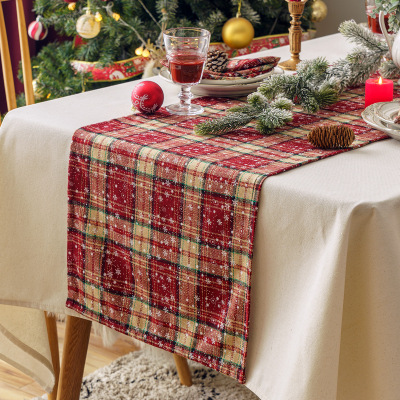 Christmas Table Flag Red Festival New Year Fabric Plaid Plac