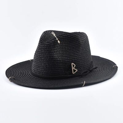 Fashionable Metal Letter RB Straw Hats for Women Men Summer