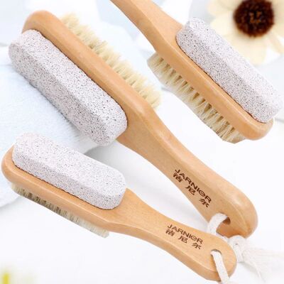 1pc Foot Care Natural Bristle Massage Brush Two-sided Pumice