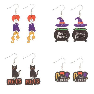 Cute Wooden Hocus Pocus Earrings for Women  New Cartoon Witc