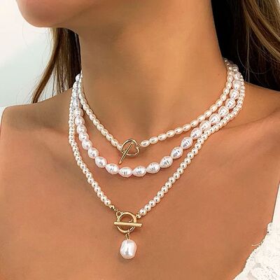 Ingemark Vintage Imitation-Pearl Heart OT Buckle Pendant Nec