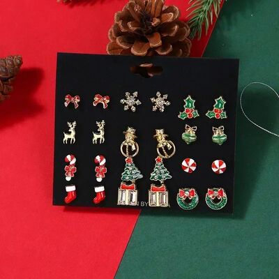 New Trend Christmas Earring Set Female Snowflake Tree Snowma