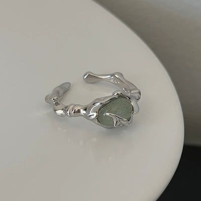 925 Sterling Silver plated Liquid Lava Hetian Jade Bamboo Ri
