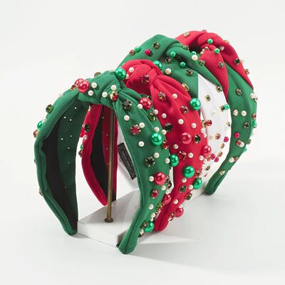 Baroque  Christmas Beads Pearl Rhinestone Knot Hairband Head