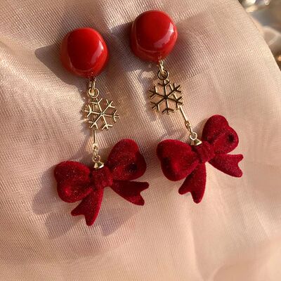 Christmas Red Bow Drop Earring For Women Exquisite Temperame