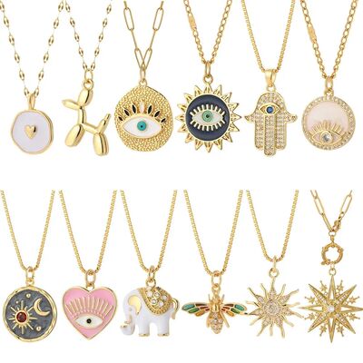 Heart Evil Blue Eye Sun Necklace for Women Cute Dog Bee Elep
