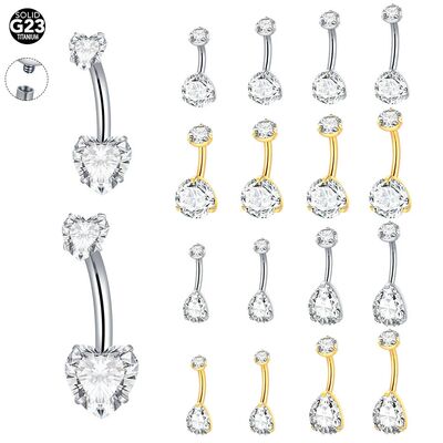 1/5PCS Titanium 14G Gold Color CZ Navel Nail Piercings Round