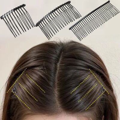 3pcs Black Invisible Upside Down Hair Comb Clip Alloy Hairpi