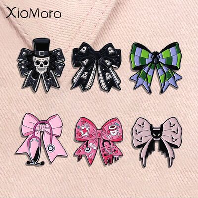 Pink Bowknot Stethoscope Enamel P Gothic Halloween Bow Spook