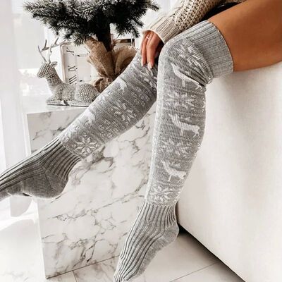 2025 Knit Over Knee Christmas Deer Stockings Women Casual Th
