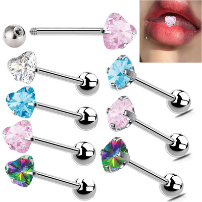 Stainless Steel Love Zircon Ball Tongue Nail Trend Multicolo
