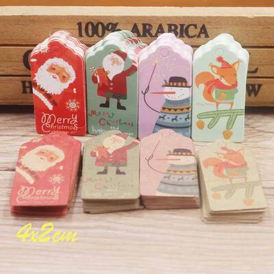 100pcs 4x2cm Merry Christmas Tags Kraft Paper Card Gift Labe