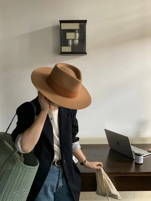 爵士帽出游复古秋冬平檐羊毛礼帽