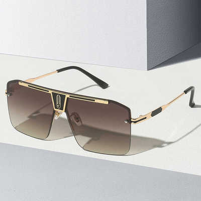 跨境新款欧美一体片男士方框太阳镜 时尚无框墨镜 百搭遮阳10076