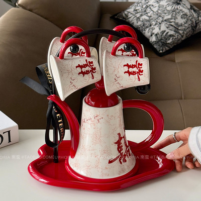 复古繁花囍陶瓷水具套装新婚礼物