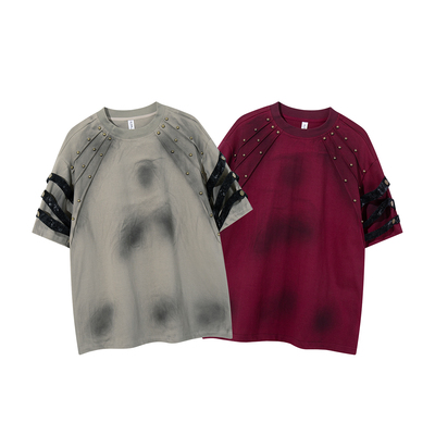 M.FOUR暗黑风短袖T恤男女情侣宽松涂鸦拼接潮牌小众