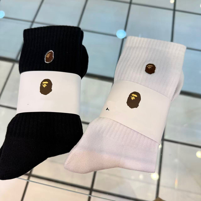 BAPE猿人头日系毛巾底中筒袜