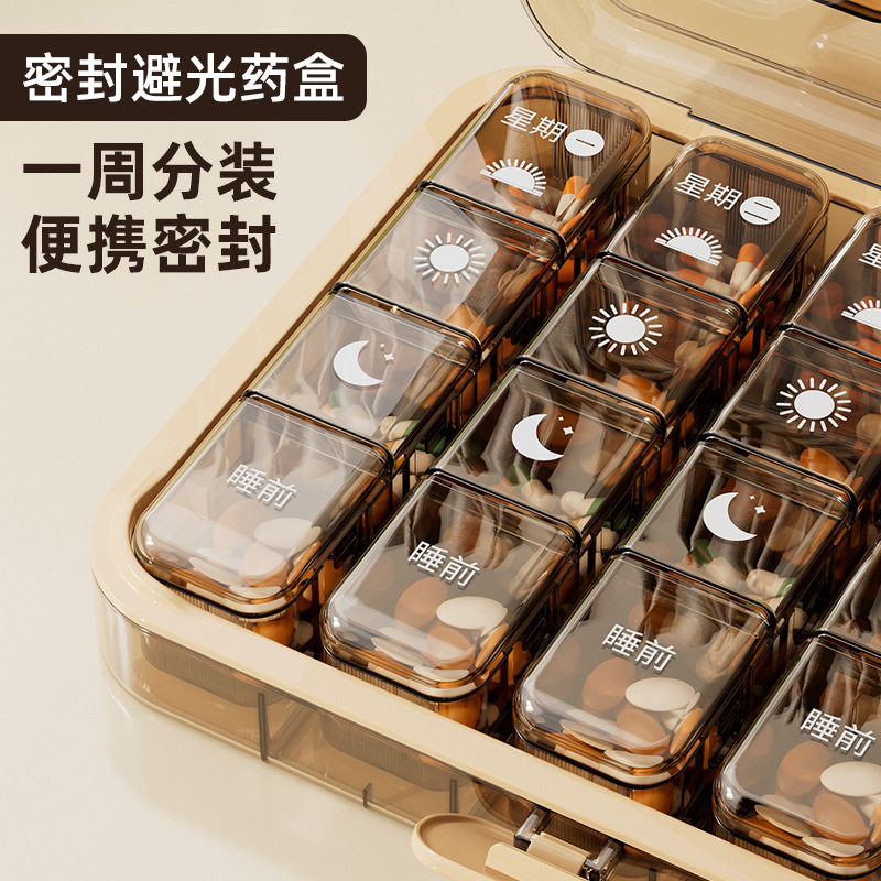 密封避光药盒一周分装便携收纳盒家用分格药品整理盒带盖药箱