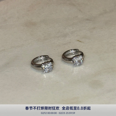 PAUSA ANN s925 极简轻奢5A小方钻耳圈耳钉