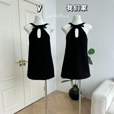 甜美miu系高级感气质挂脖小黑裙